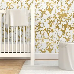 Spoonflower Gold Marble Shiny Marblelized Bubbles Custom Pre-pasted Wallpaper