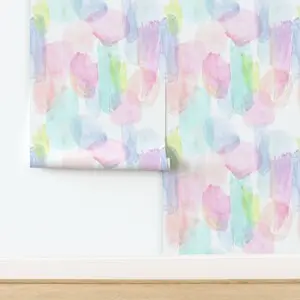 Spoonflower Watercolor Abstract Pastel Stars Custom Removable Wallpaper - Rainbow