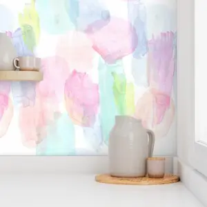 Spoonflower Watercolor Abstract Pastel Stars Custom Removable Wallpaper - Rainbow