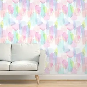 Spoonflower Watercolor Abstract Pastel Stars Custom Removable Wallpaper - Rainbow