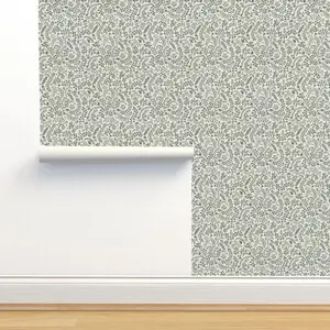 Spoonflower Kennebunkport On White 100% Natural Sisal Grasscloth Wallcovering - Green