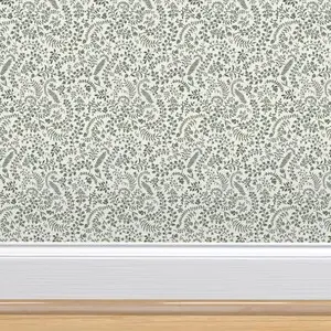 Spoonflower Kennebunkport On White 100% Natural Sisal Grasscloth Wallcovering - Green