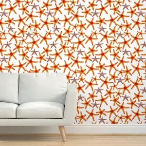 Spoonflower Star Fish On White Traditional Wallpaper