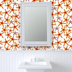 Spoonflower Star Fish On White Traditional Wallpaper