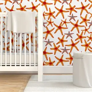 Spoonflower Star Fish On White Traditional Wallpaper