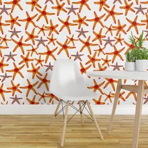 Spoonflower Star Fish On White Traditional Wallpaper