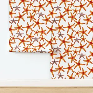 Spoonflower Star Fish On White Traditional Wallpaper