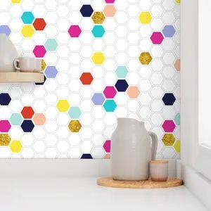 Spoonflower Geometry Geometric Honeycomb Sparkle Beehive Custom Removable Wallpaper