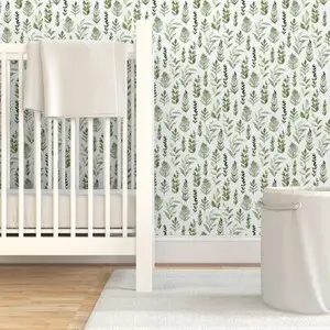 Spoonflower Leaves Nature Leaf Plant Spring Summer Custom Pre-pasted Wallpaper