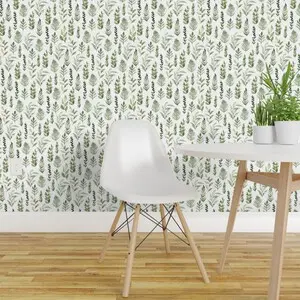 Spoonflower Leaves Nature Leaf Plant Spring Summer Custom Pre-pasted Wallpaper