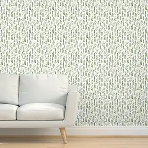 Spoonflower Leaves Nature Leaf Plant Spring Summer Custom Pre-pasted Wallpaper