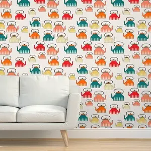 Spoonflower Teapots Kitchen Retro Modern Pattern Food Cute Tea Custom Pre-pasted Wallpaper