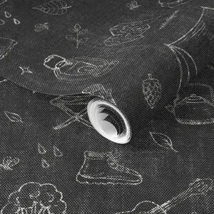 Spoonflower Outdoors Camp Charcoal Hiking Camping Adventure Custom Pre-pasted Wallpaper - Black,white,gray