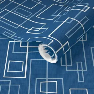 Spoonflower Geometric 60s Texture Atomic Mid Century Custom Pre-pasted Wallpaper - Blue