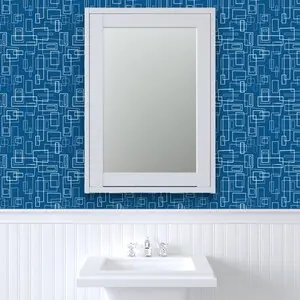 Spoonflower Geometric 60s Texture Atomic Mid Century Custom Pre-pasted Wallpaper - Blue