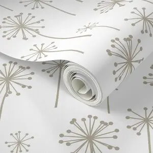 Spoonflower Beige Dandelion Custom Removable Wallpaper - Beige,gray