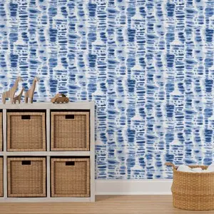 Spoonflower Modern Dots Stripes Watercolor Shibori Dye Custom Pre-pasted Wallpaper