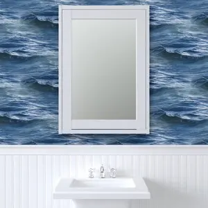 Spoonflower Ocean Water Sea Waves Nautical Aquatic Custom Pre-pasted Wallpaper