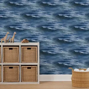 Spoonflower Ocean Water Sea Waves Nautical Aquatic Custom Pre-pasted Wallpaper