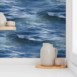 Spoonflower Ocean Water Sea Waves Nautical Aquatic Custom Pre-pasted Wallpaper