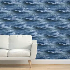 Spoonflower Ocean Water Sea Waves Nautical Aquatic Custom Pre-pasted Wallpaper