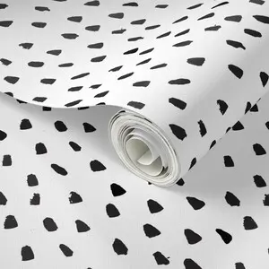 Spoonflower Painted Black Dots White Spots Painterly Modern Custom Removable Wallpaper - Black,white,gray