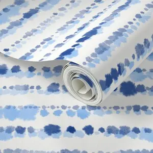 Spoonflower Abstract Shibori Tie Dye Brush Blotches Custom Pre-pasted Wallpaper - Blue