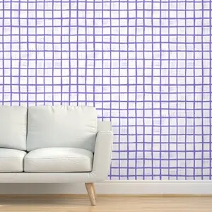 Spoonflower Plaid Purple Gingham Lavender Checkered Iris Custom Pre-pasted Wallpaper