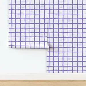 Spoonflower Plaid Purple Gingham Lavender Checkered Iris Custom Pre-pasted Wallpaper