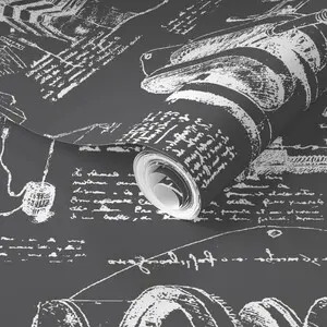 Spoonflower Science Italian Renaissance Charcoal Dark Grey Custom Removable Wallpaper - Gray