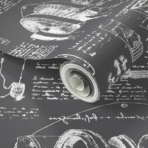 Spoonflower Science Italian Renaissance Charcoal Dark Grey Custom Removable Wallpaper - Gray