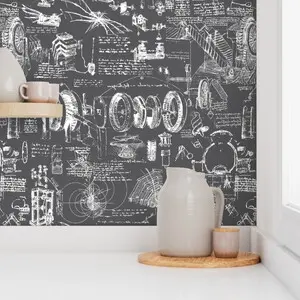 Spoonflower Science Italian Renaissance Charcoal Dark Grey Custom Removable Wallpaper - Gray