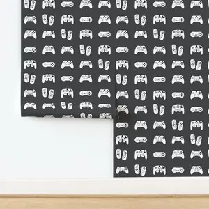 Spoonflower White Game Controllers On Black Custom Pre-pasted Wallpaper
