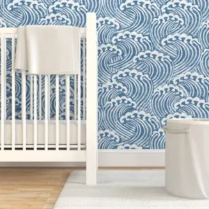 Spoonflower Light Block Printed Waves Custom Pre-pasted Wallpaper