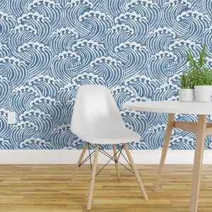 Spoonflower Light Block Printed Waves Custom Pre-pasted Wallpaper