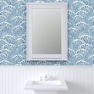 Spoonflower Light Block Printed Waves Custom Pre-pasted Wallpaper