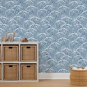 Spoonflower Light Block Printed Waves Custom Pre-pasted Wallpaper