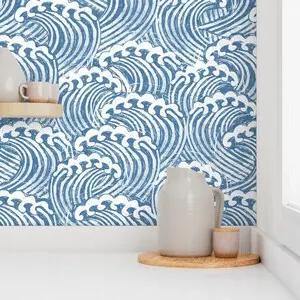 Spoonflower Light Block Printed Waves Custom Pre-pasted Wallpaper