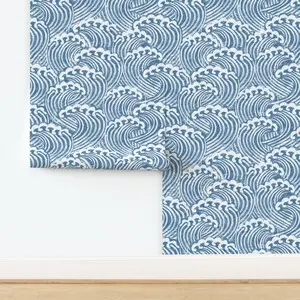 Spoonflower Light Block Printed Waves Custom Pre-pasted Wallpaper