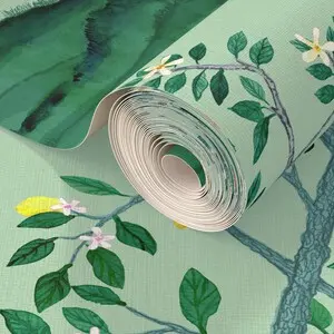 Spoonflower Citrus Grove Hallie 100% Natural Sisal Grasscloth Wallcovering - Green