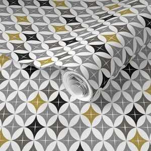 Spoonflower Diamonds Stars Gold Geometric 60s Traditional Wallpaper - Gray,black,green