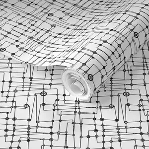 Spoonflower Black And White Modern Abstract Robots Computer Traditional Wallpaper - Black,white,gray