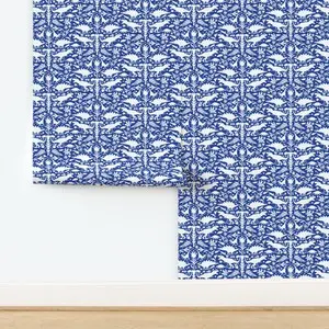 Spoonflower Dinosaur Dino Jurassic Otomi Mexico Mexican Folk Custom Removable Wallpaper - Blue