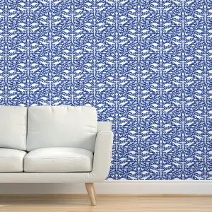 Spoonflower Dinosaur Dino Jurassic Otomi Mexico Mexican Folk Custom Removable Wallpaper - Blue