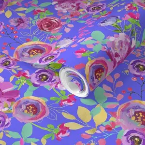 Spoonflower Bright Spring Flowers Pink Floral Summer Traditional Wallpaper - Purple,green,pink