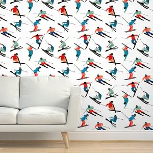 Spoonflower White Winter Snow Holiday Alpine Mountain Custom Pre-pasted Wallpaper
