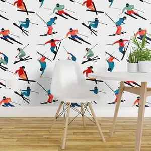 Spoonflower White Winter Snow Holiday Alpine Mountain Custom Pre-pasted Wallpaper