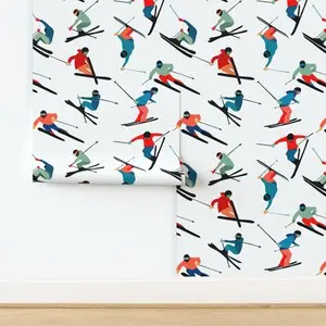 Spoonflower White Winter Snow Holiday Alpine Mountain Custom Pre-pasted Wallpaper