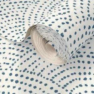 Spoonflower Large Ink Dot Scales Grey Blue D On White 100% Natural Sisal Grasscloth Wallcovering Blue,gray,grey