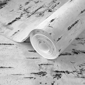 Spoonflower Woodland Birch Bark White Tree Neutral Forest Faux Custom Pre-pasted Wallpaper - White,black,gray